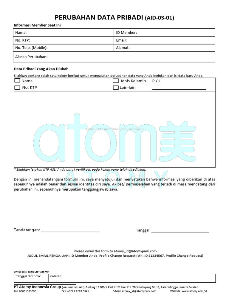 Formulir Perubahan Data Pribadi (Aid-03-01) | PDF