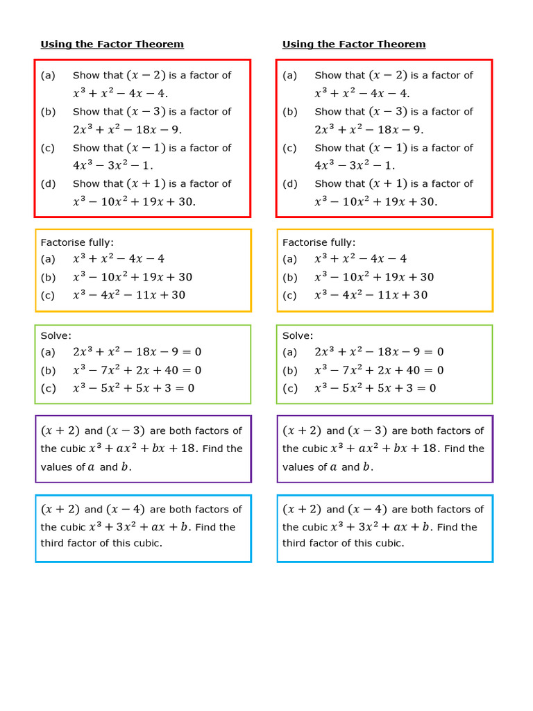 Factor Theorem Practice Strips | PDF