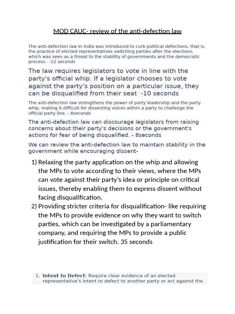 MOD CAUC - Review On Anti-Defection Law | PDF | Political Events ...