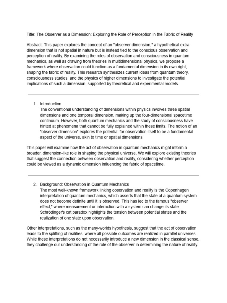 Title - The Observer As A Dimension - Exploring The Role of Perception ...
