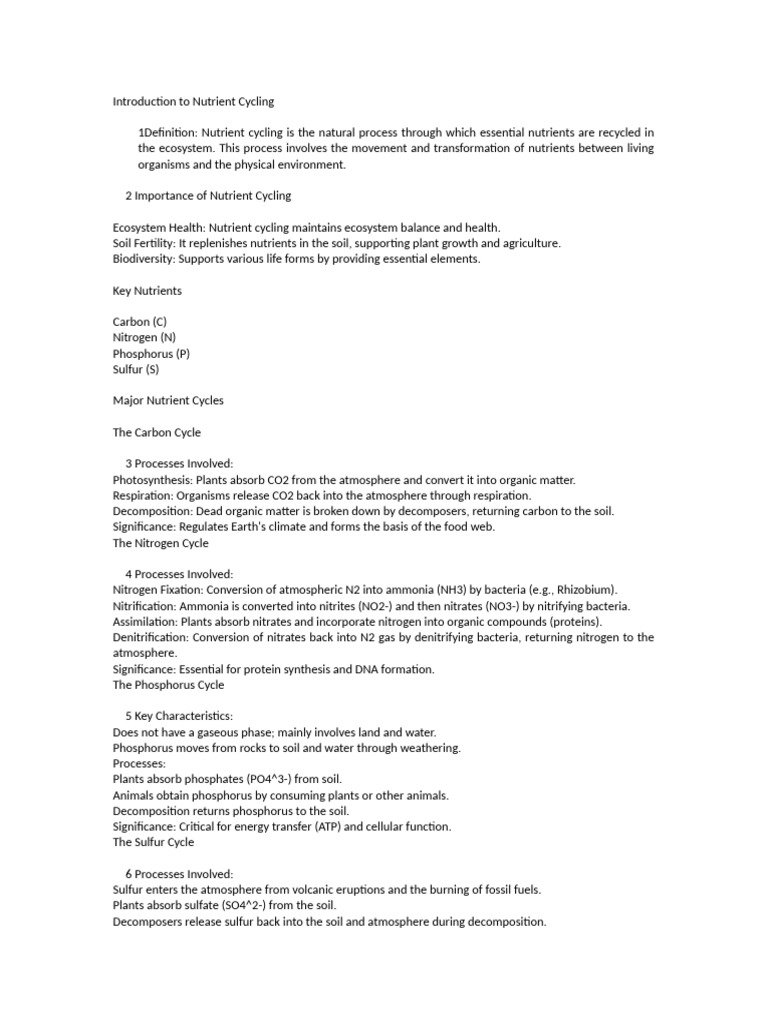 Introduction To Nutrient C | PDF | Ecosystem | Soil