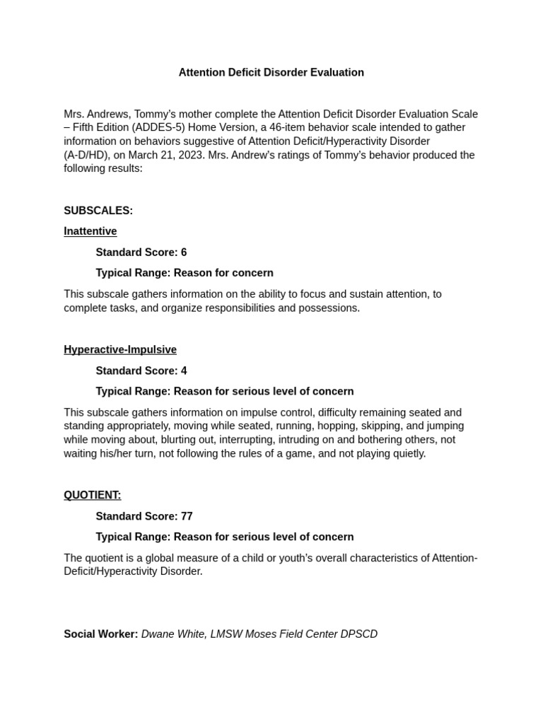 ADDES-5 Evaluation Results for ADHD | PDF