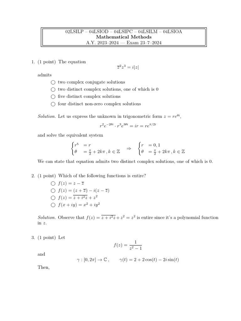 Solutions MathematicalMethods 20240723 | PDF | Mathematical Physics | Mathematical Relations