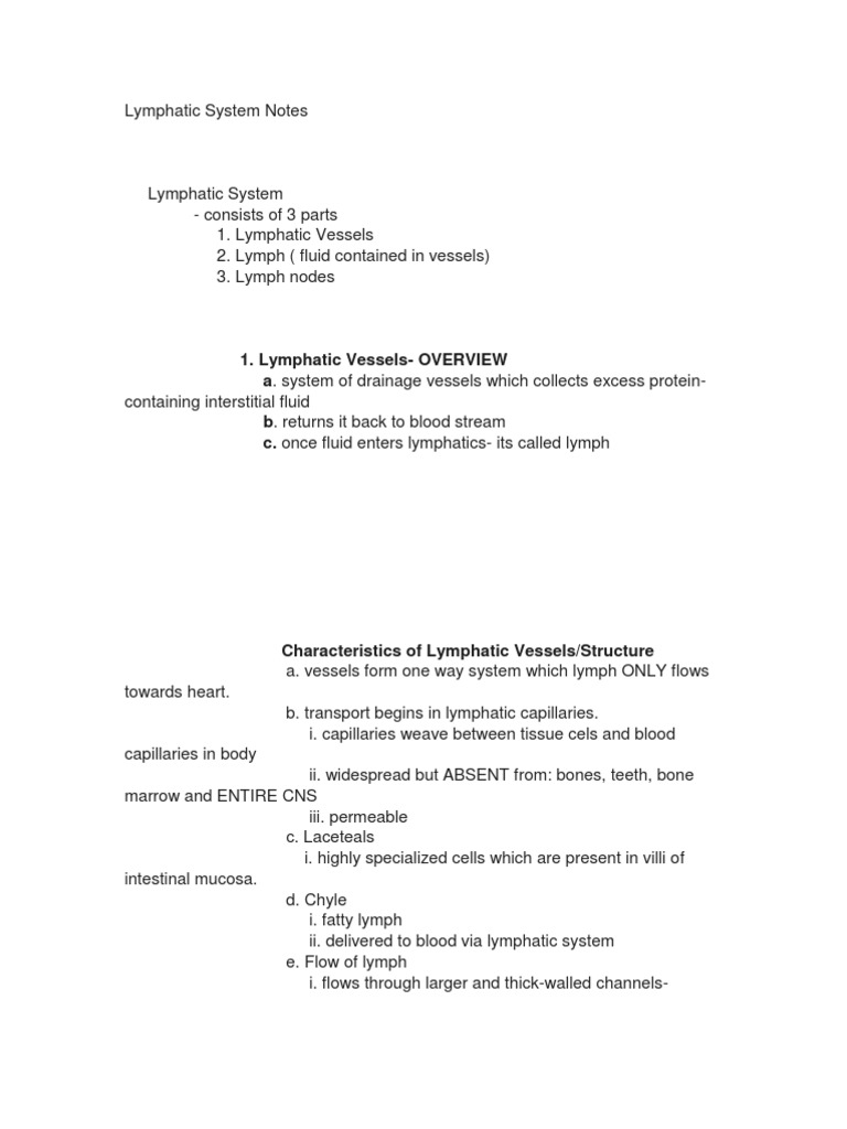 Lymphatic System Notes | PDF | Lymphatic System | Lymph Node
