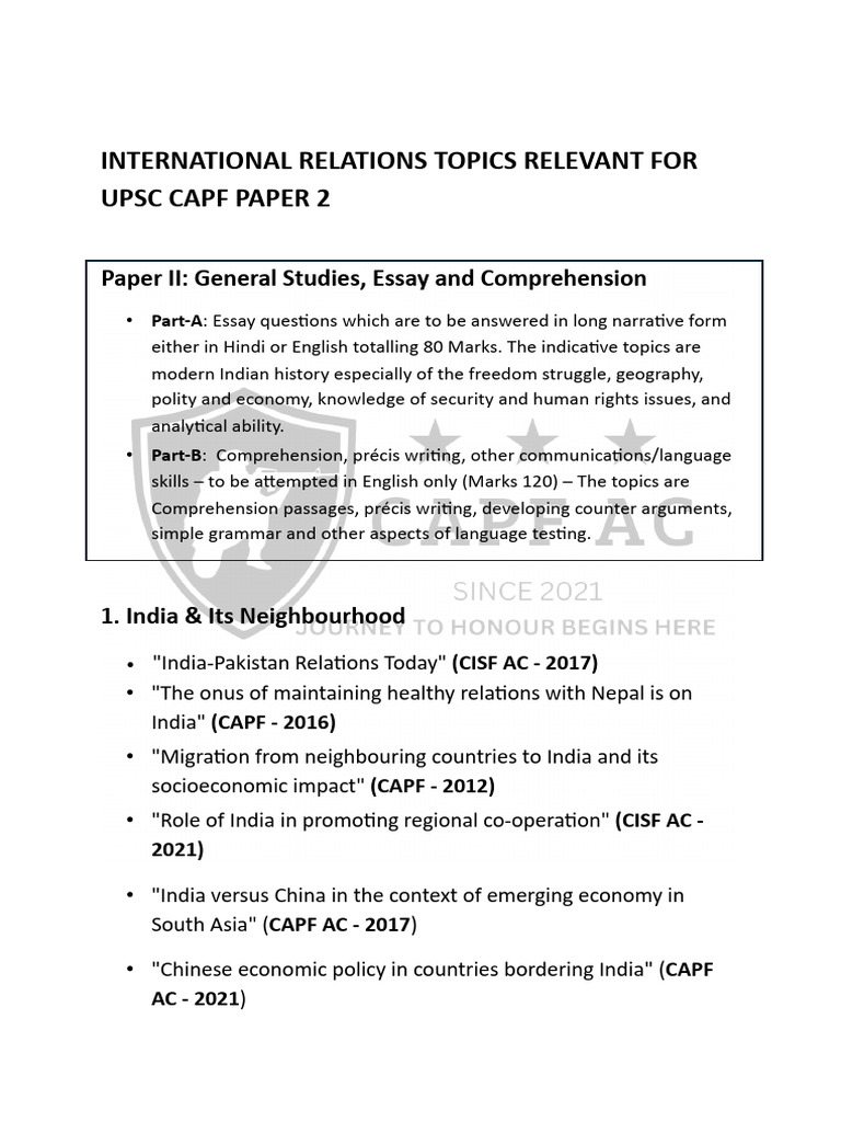 Ir Topics Relevant For Upsc Capf Paper 2 (1) 39 | PDF | Global Politics ...