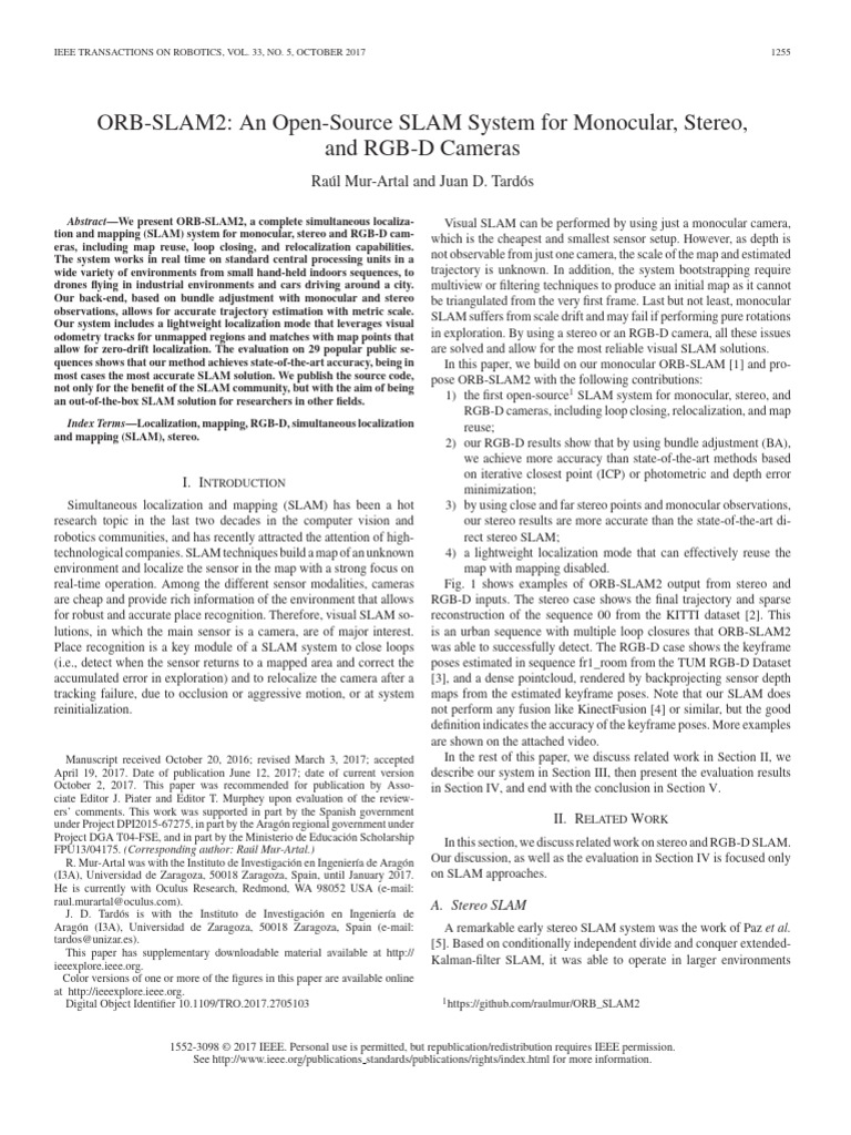 ORB-SLAM2 An Open-Source SLAM System For Monocular Stereo and RGB-D ...