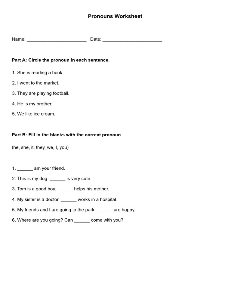 Pronouns Worksheet | PDF