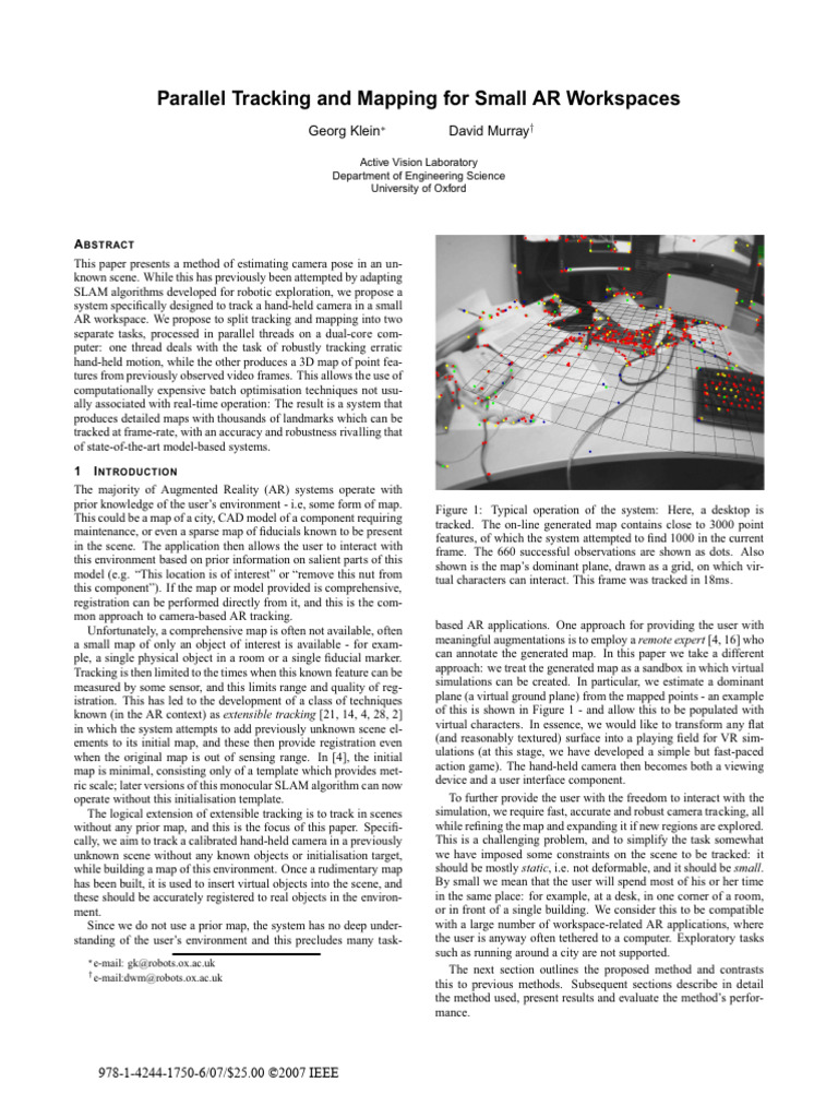 Parallel Tracking and Mapping For Small AR Workspaces | PDF | Augmented Reality