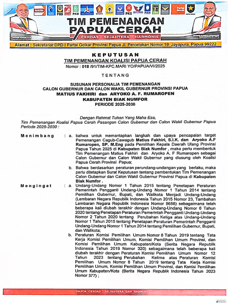 SK Pemenangan Kab Biak Numfor | PDF