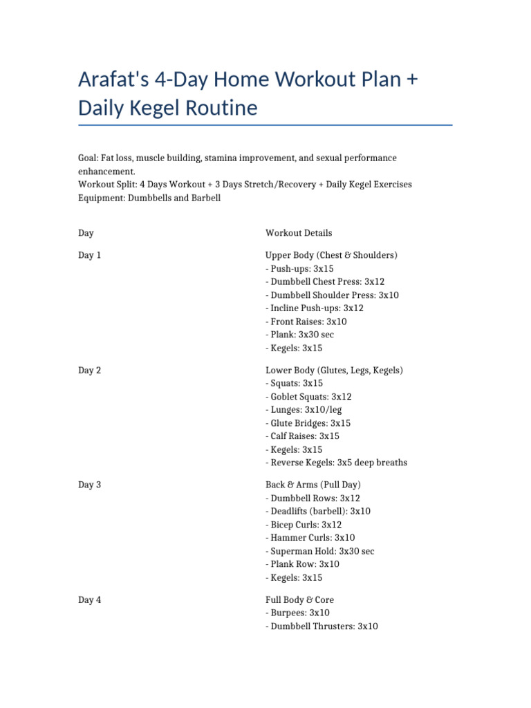 Arafat Workout Kegel Plan | PDF | Physical Exercise | Physical Fitness