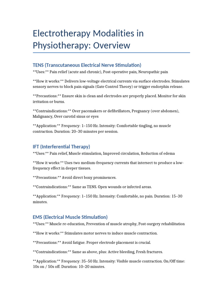 Electrotherapy Modalities Overview | PDF | Clinical Medicine | Medical ...