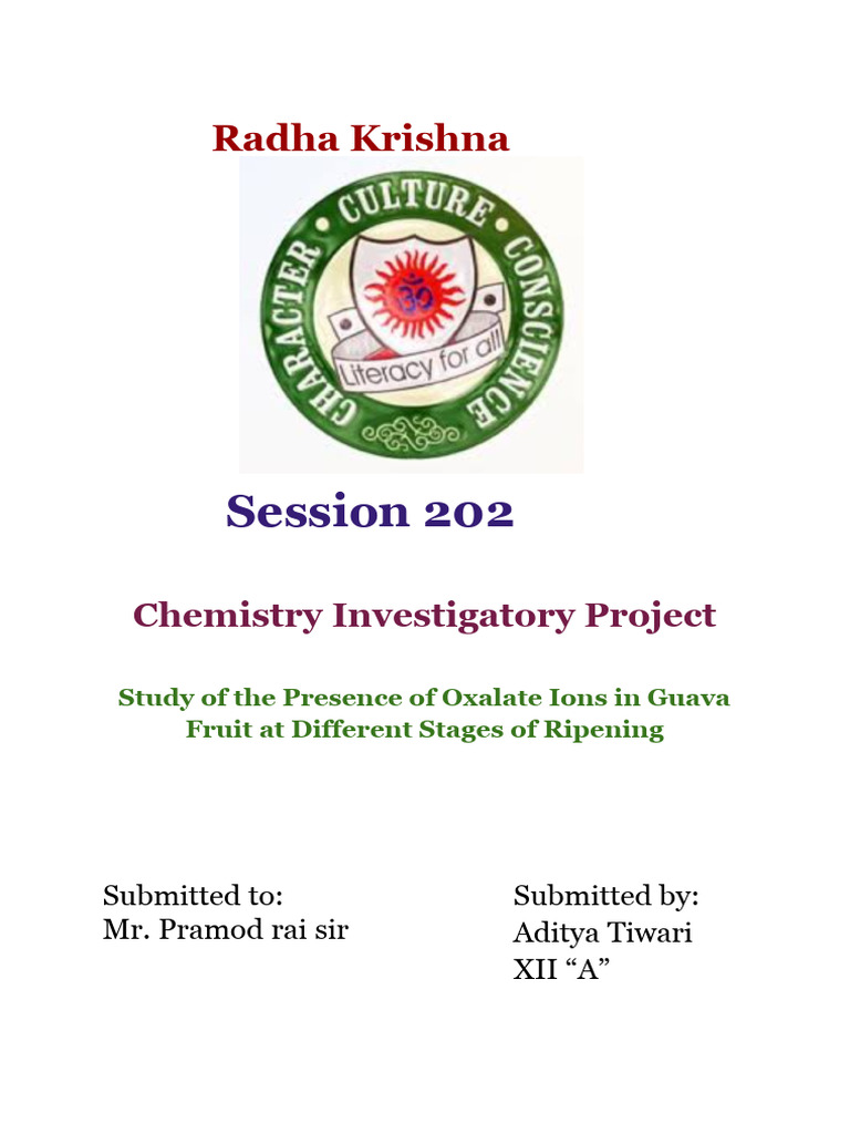 Chemistry Investigatory Project Class 12 Study of The Presence of ...