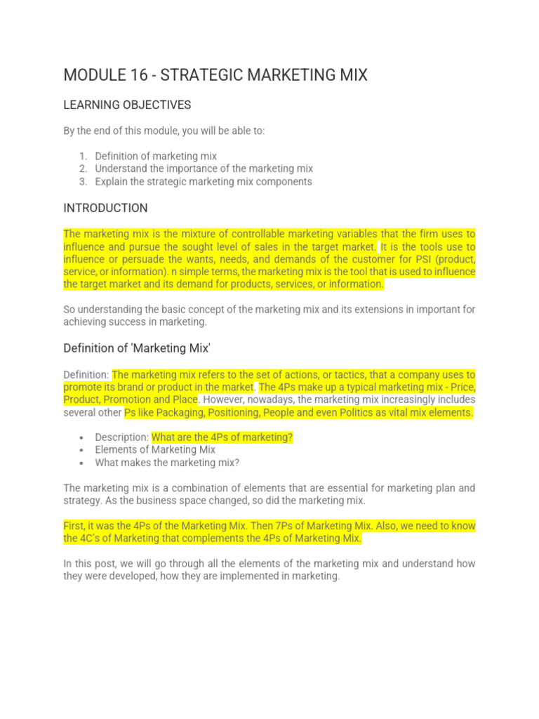Understanding the Strategic Marketing Mix | PDF | Marketing | Pricing