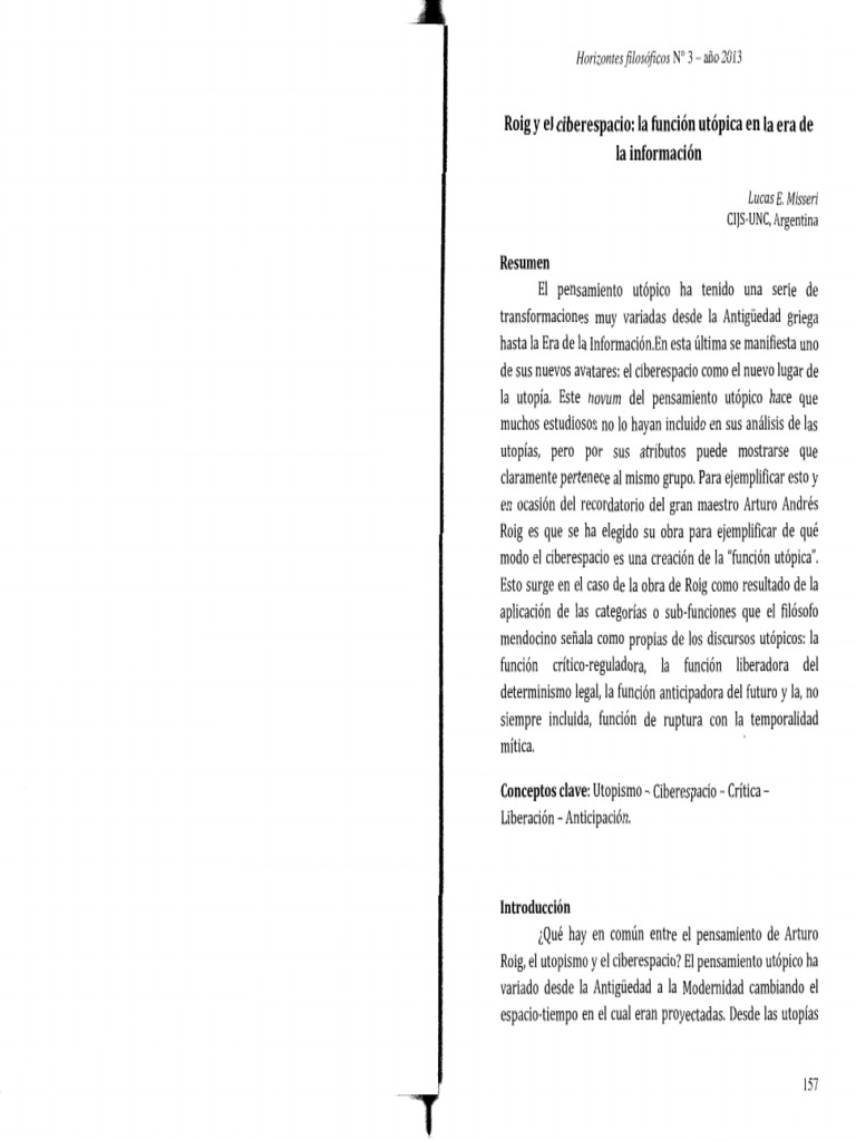 Roig y El Ciberespacio, La Función Utópica en La Era de La Información ...