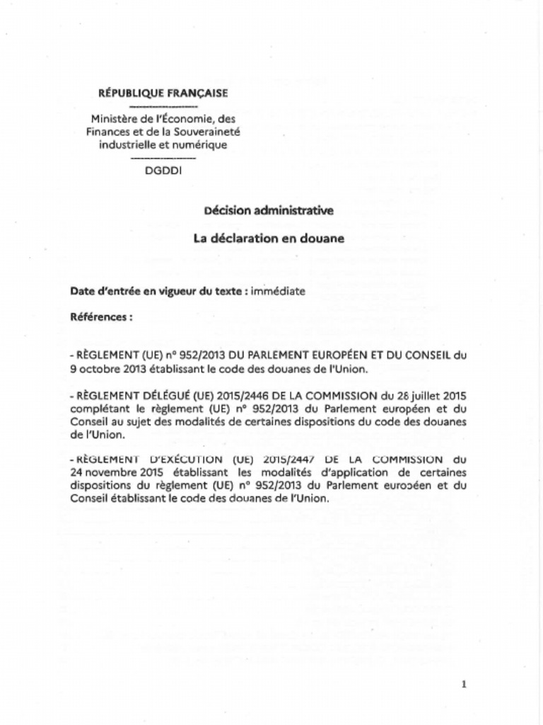 Instruction Déclaration en Douane | PDF