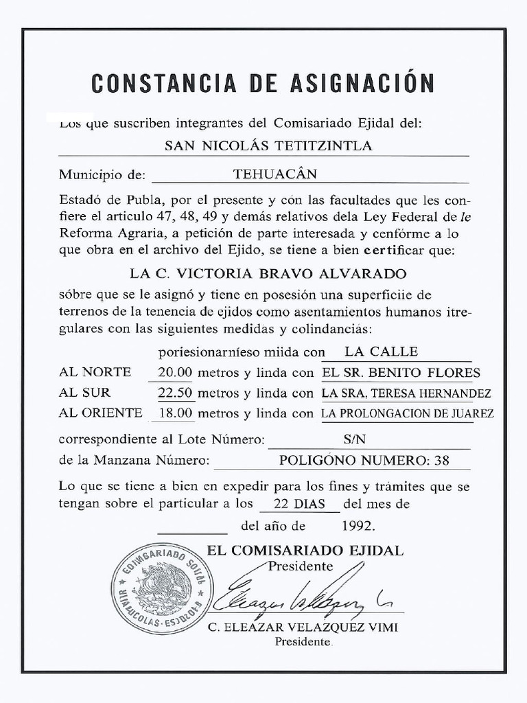 Título de Propiedad Ejidal en Puebla | PDF
