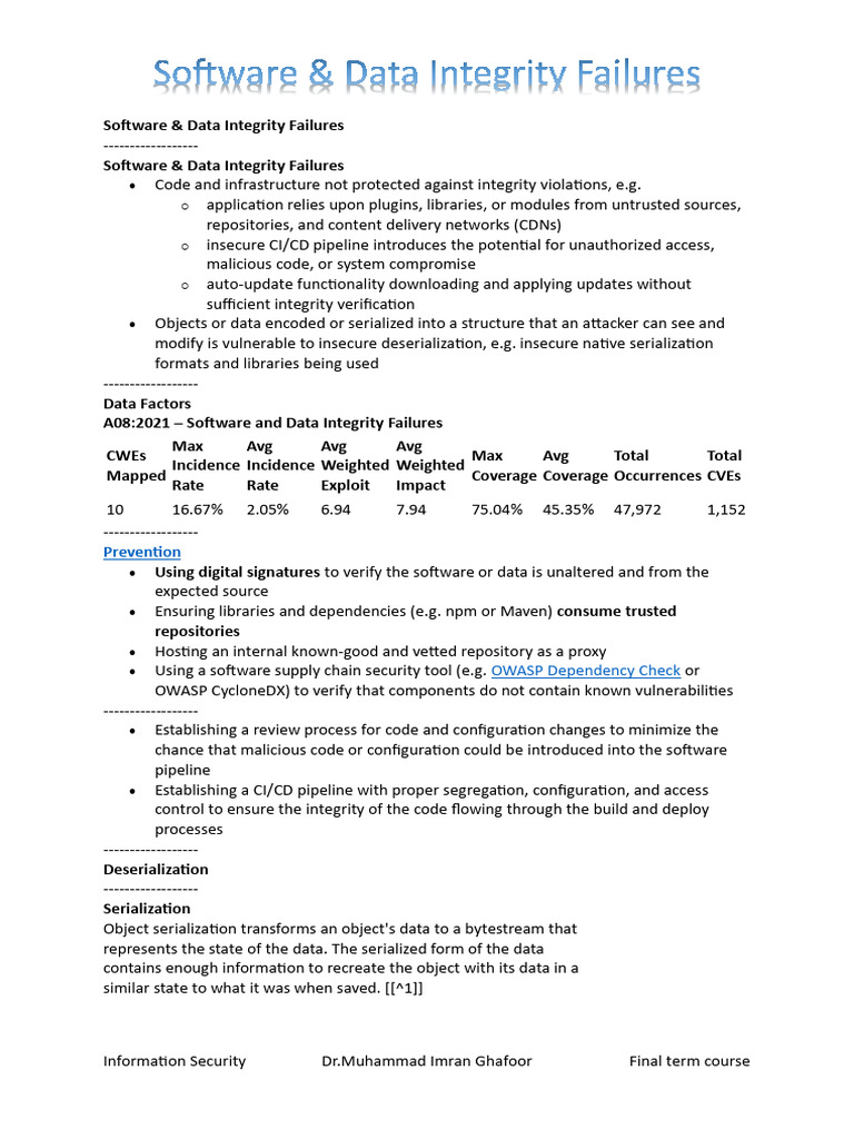 Software - and Data Integrity Failures | PDF | Software | Malware