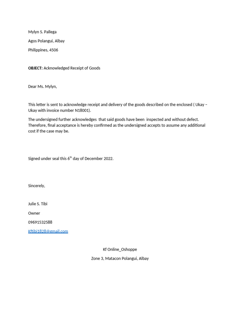 Acknowledgement Letter | PDF