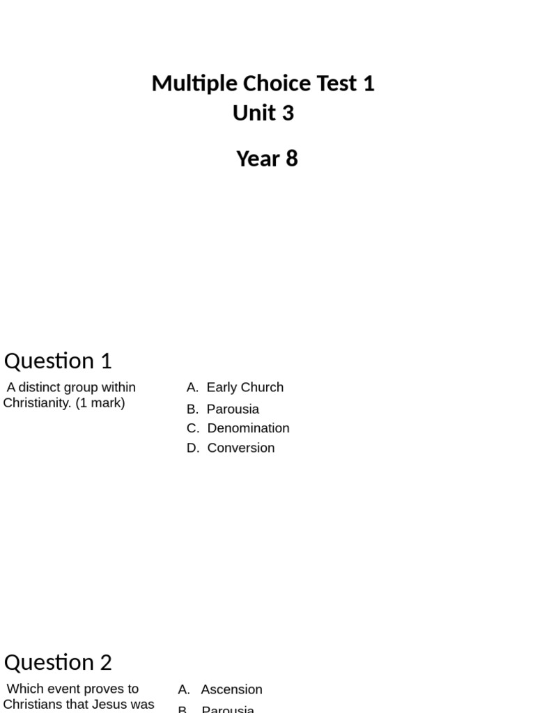 Y8 Unit 3 MCQ Test 1 After Lesson 3 | PDF | Jesus | The Gospel