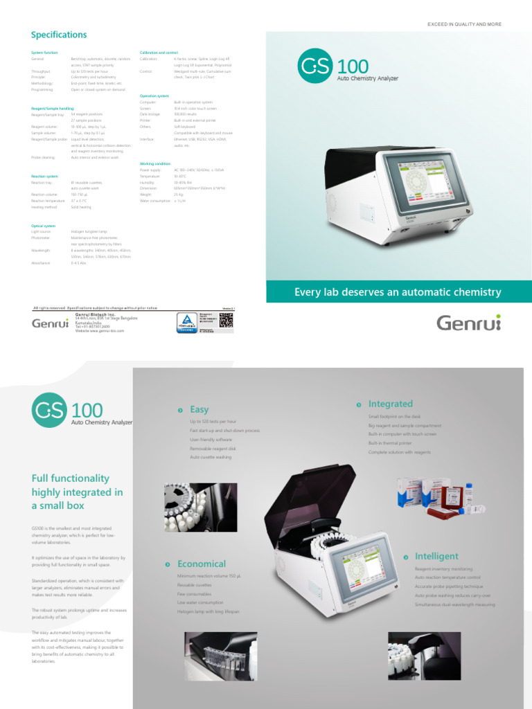 Genrui Gs 100 Fully Automated Biochemistry Analyser | PDF | Chemical ...