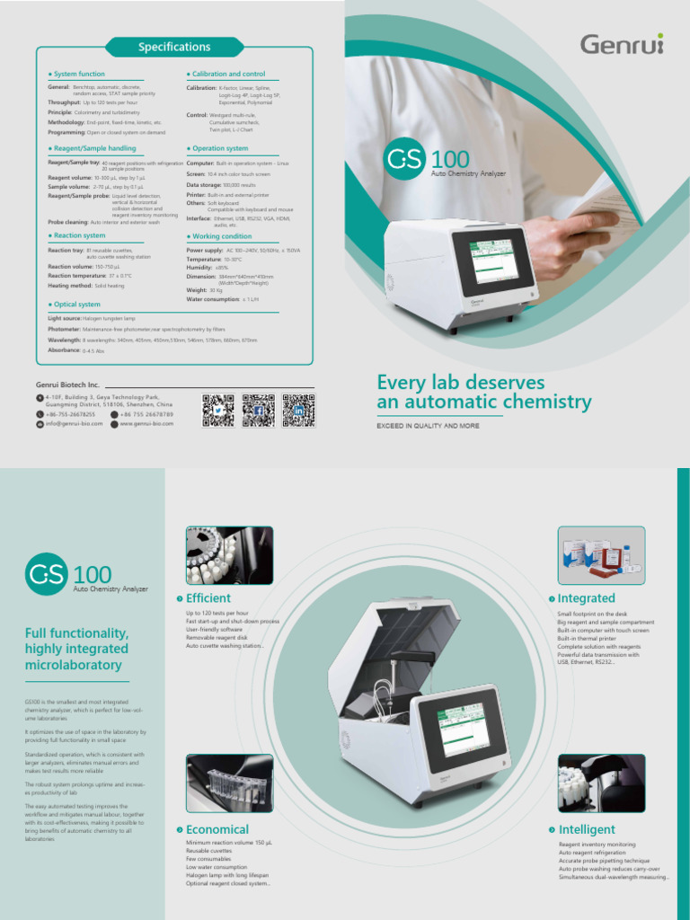Genrui GS100: Compact Auto Chemistry Analyzer | PDF