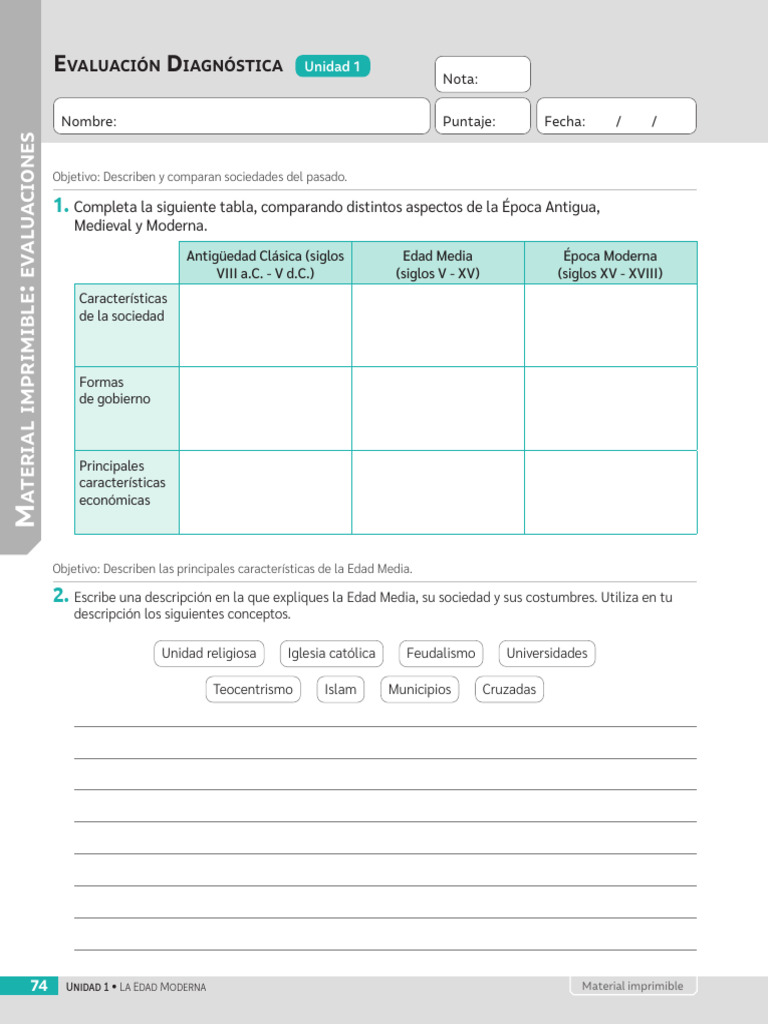 Hist 8vo Prueba Diagnóstica 1 | PDF | Edades medias | Antropología cultural