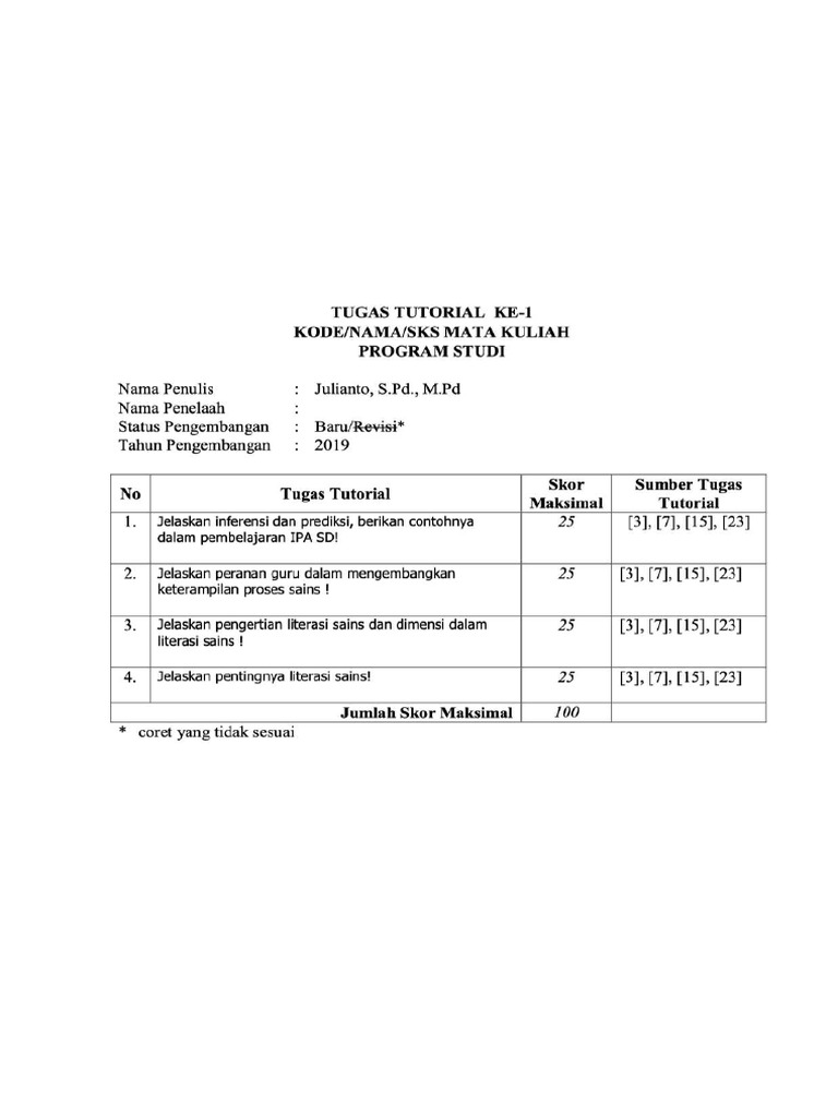Soal Tugas Tutorial 1 MK Materi Dan Pembelajaran Ipa SD | PDF
