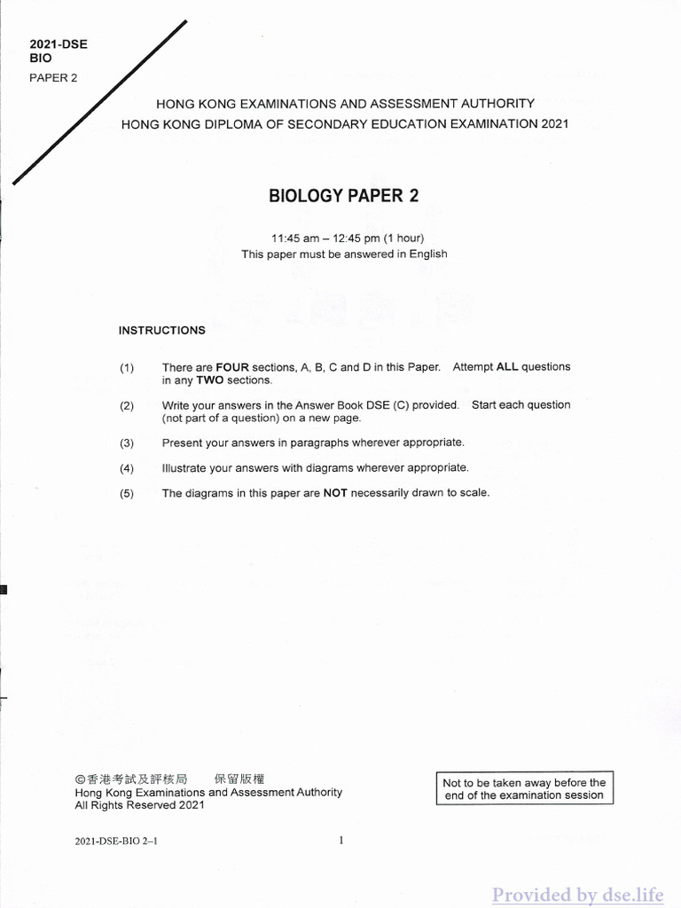 HKDSE Biology 2021 p2 | PDF