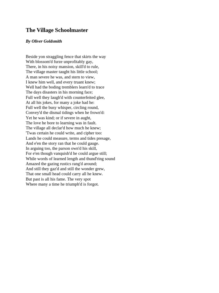 The Village Schoolmaster - Poem | PDF