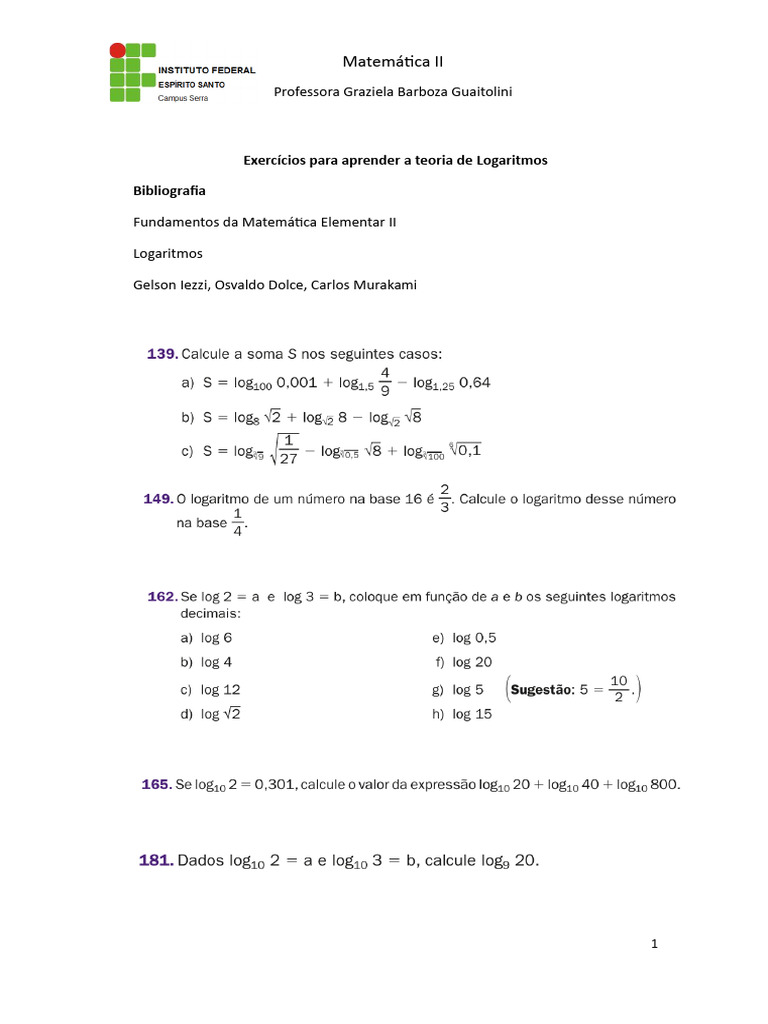 Lista Logaritmo | PDF