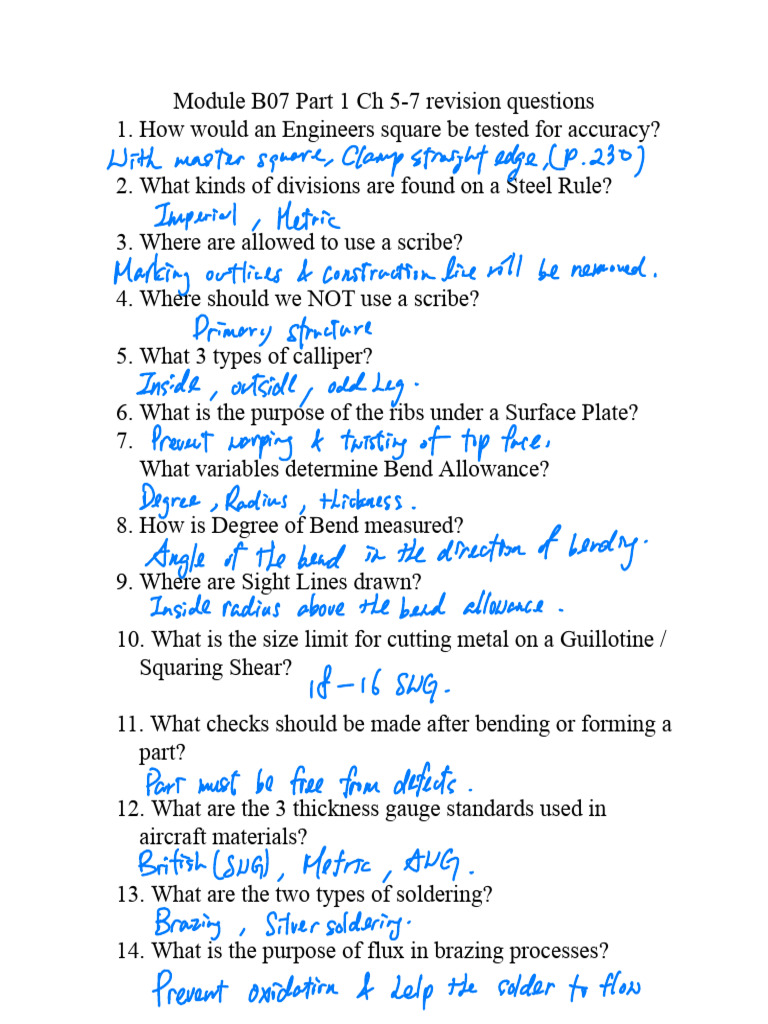 B07 P1 Ch 5-7 Revision Questions | PDF | Soldering | Building Materials