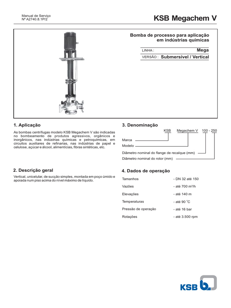 KSB Megachem V: Bomba de Processo para Aplicação em Indústrias Químicas ...