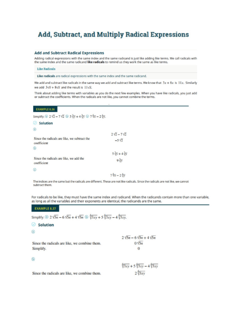 Operations On Radicals | PDF