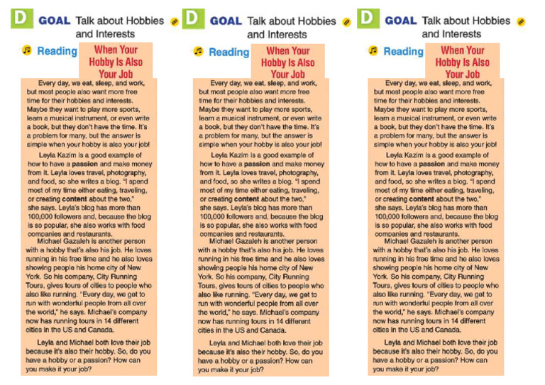 Reading Talk About Hobbies and Interests | PDF