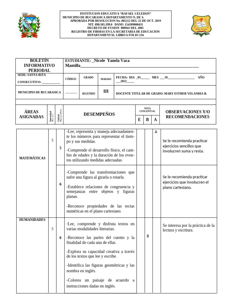 Boletines 2do - 3cer periodoNICOLL | PDF | Bailes