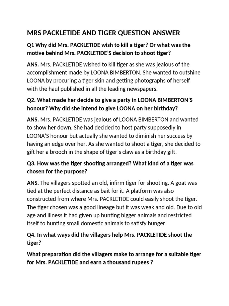 Mrs. Packletide's Tiger: Key Insights | PDF