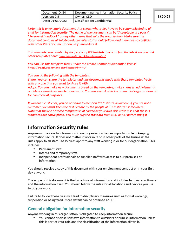 Free ISO 27001 Security Policy Template | PDF | Information Security ...