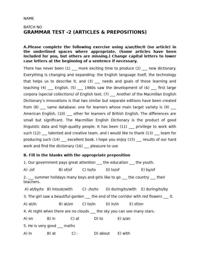 Articles and Prepositions | PDF | English Language | Linguistics