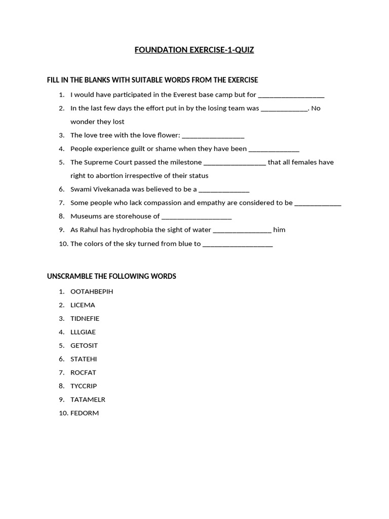 Foundation Exercise 1 Quiz | PDF
