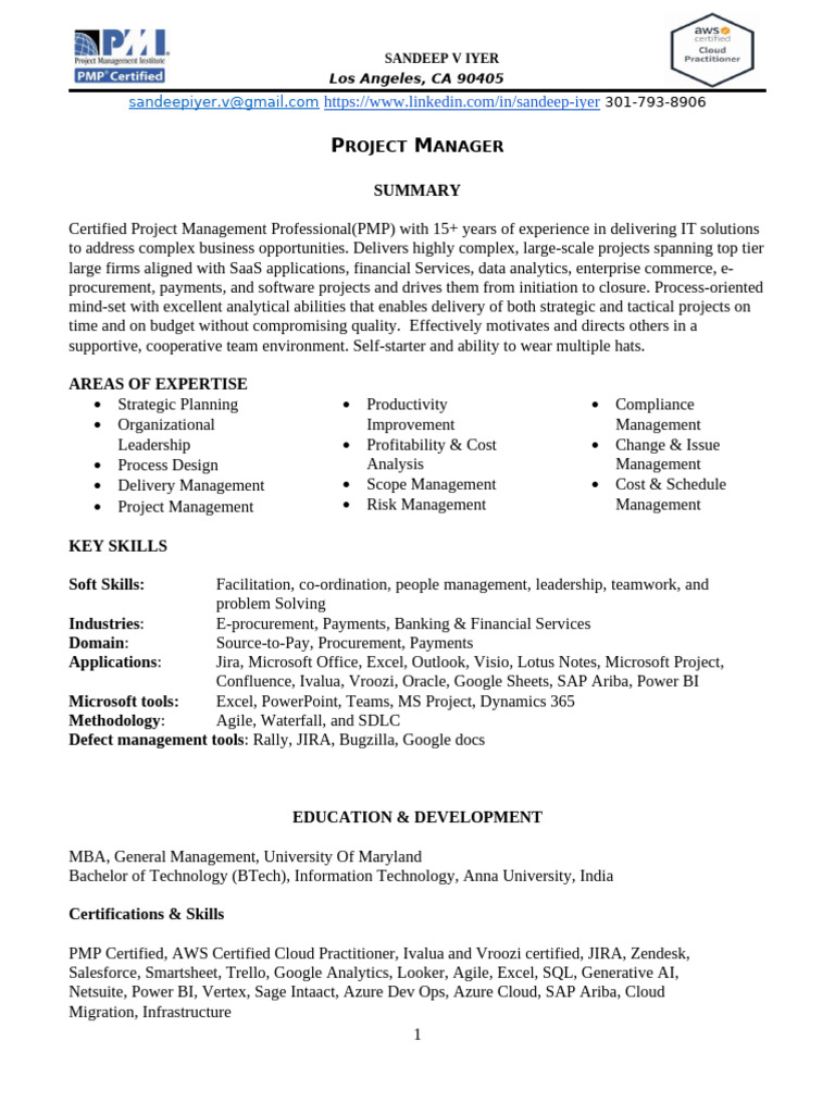 Sandeep Iyer - Project Manager | PDF | Project Management | Agile Software Development