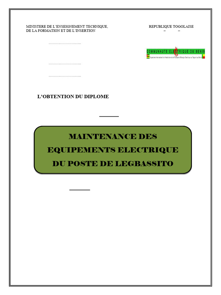 Rapport de Stage à la CEB Togo | PDF | Électrotechnique ...