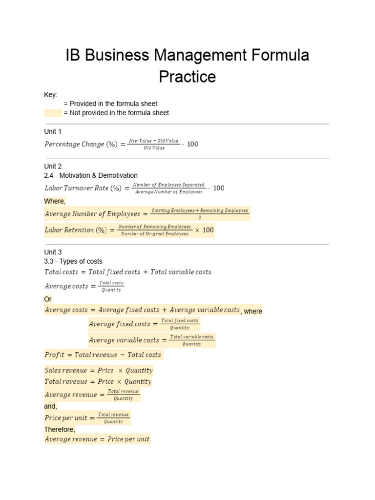 IB Business Management Formula Practice - Paper 2 | PDF | Net Present ...