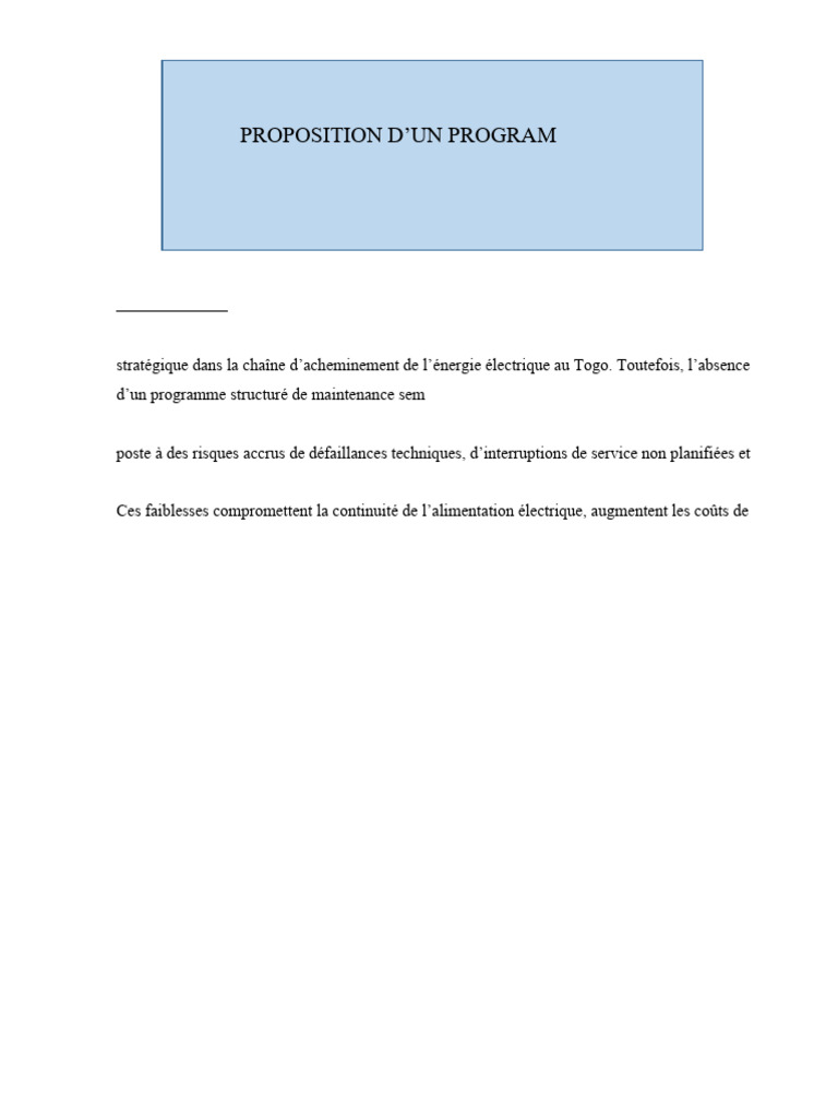 Programme de maintenance pour CEB Togo | PDF