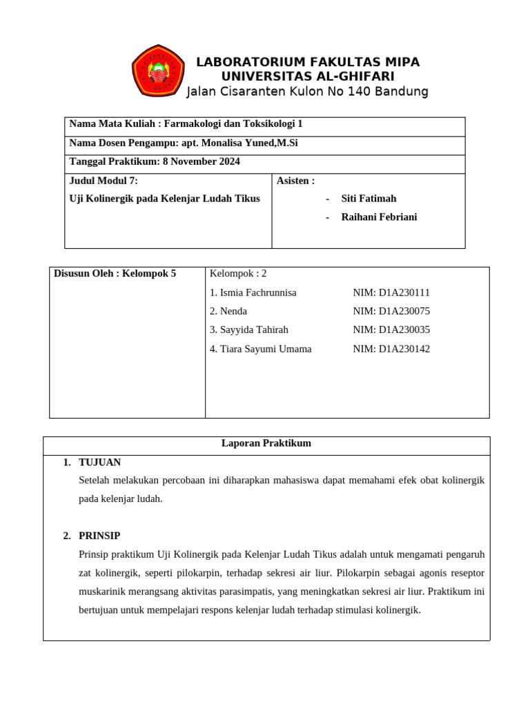 Uji Kolinergik pada Kelenjar Ludah Tikus | PDF