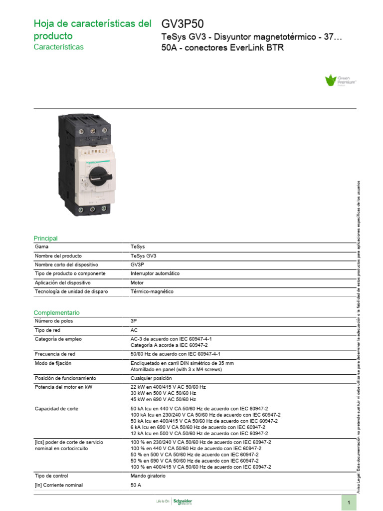 GV3P50 SCHNEDIER | PDF | Electricidad | Ingenieria Eléctrica