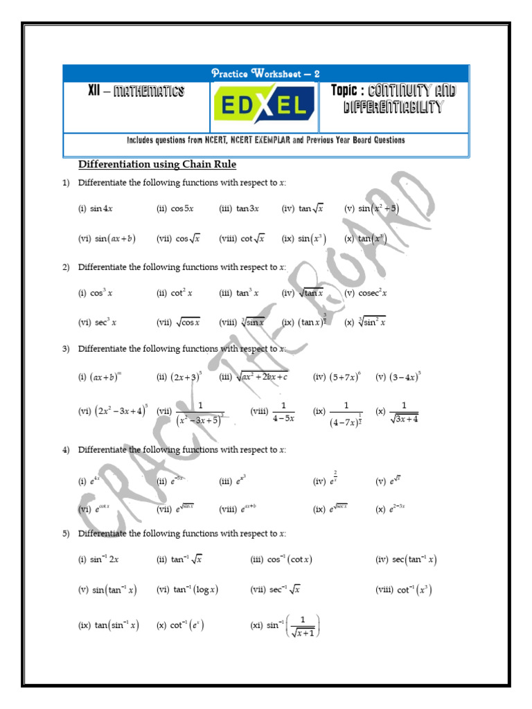 Worksheet 2. Continuity and Differentiability | PDF | Subtraction | Calculus