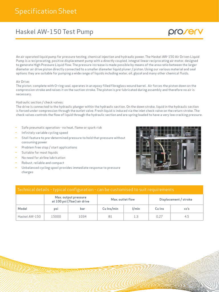 Haskel AW 150 Test Pump Spec - Sheet | PDF