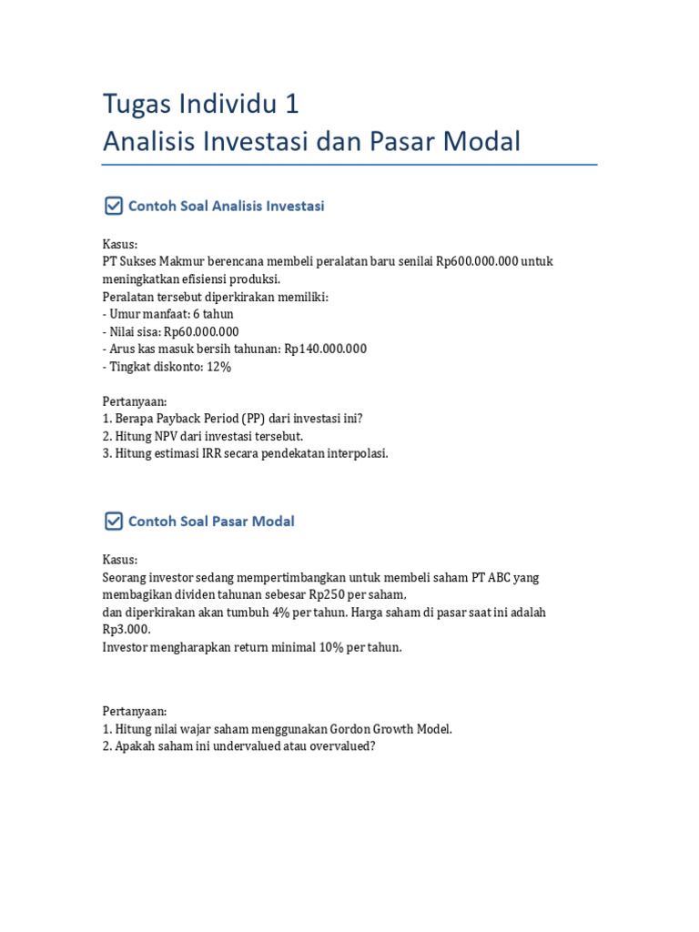 Contoh Soal Analisis Investasi Dan Pasar Modal | PDF