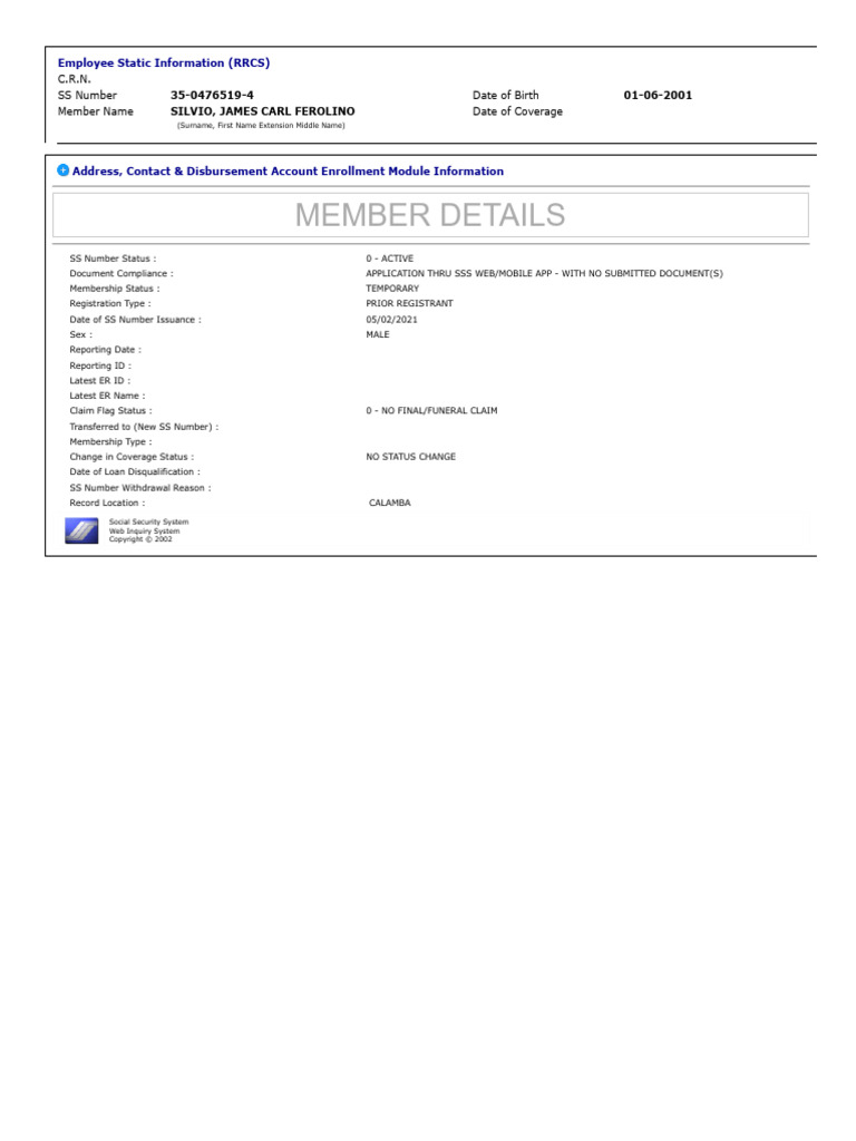 SSS Employee Static Information Overview | PDF