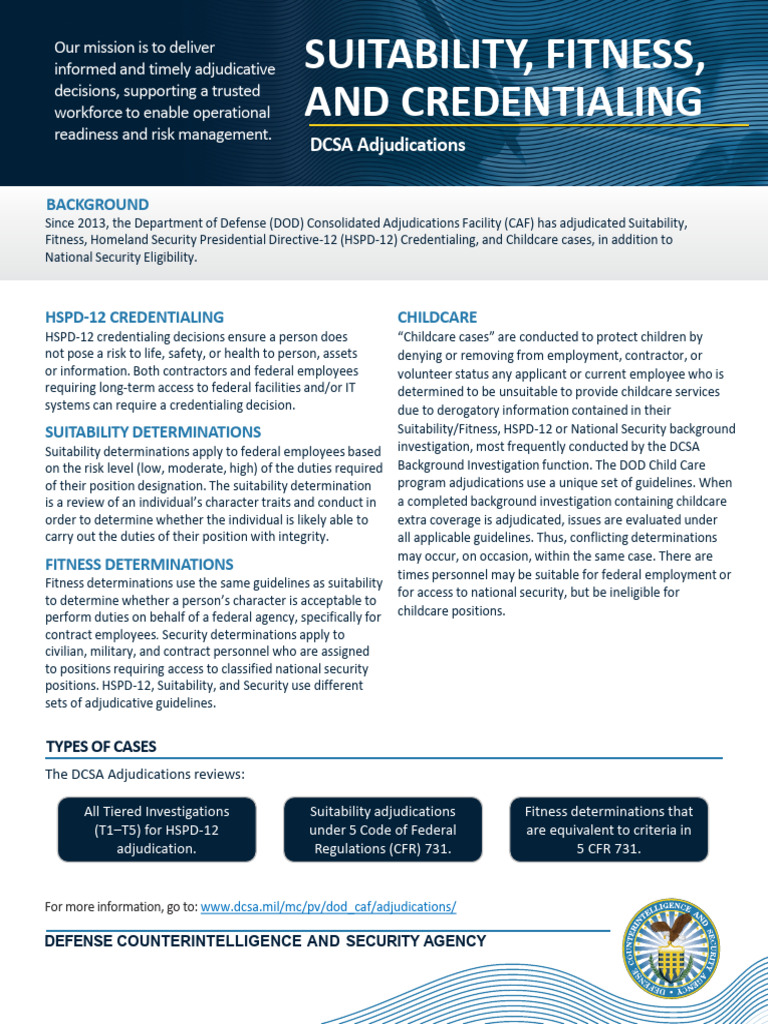 DCSA Adjudications SUIT-FIT-CRED Factsheet 050521 | PDF | Adjudication ...